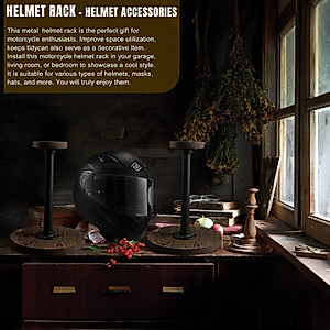 motofans® Industrial Style Helmet Stand, Rustic Burnt Solid Wood and Black Metal Pipe Cap and Wig Display Stand(1pcs)
