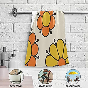 ALAZA Washcloths Set of 2, Retro Orange and Yellow Color 60S Flower Dish Towels and Dish Cloths for Face, Hand, Kitchen & Cleaning, 28 x 14 inch