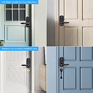 Smart Lock,SMONET Fingerprint Door Lock with Keypad,Keyless Entry Door Lock with Handle,Wireless Electronic Bluetooth Digital Auto Door Lock with Free APP Key Fob Passcode,Smart Locks for Front Door