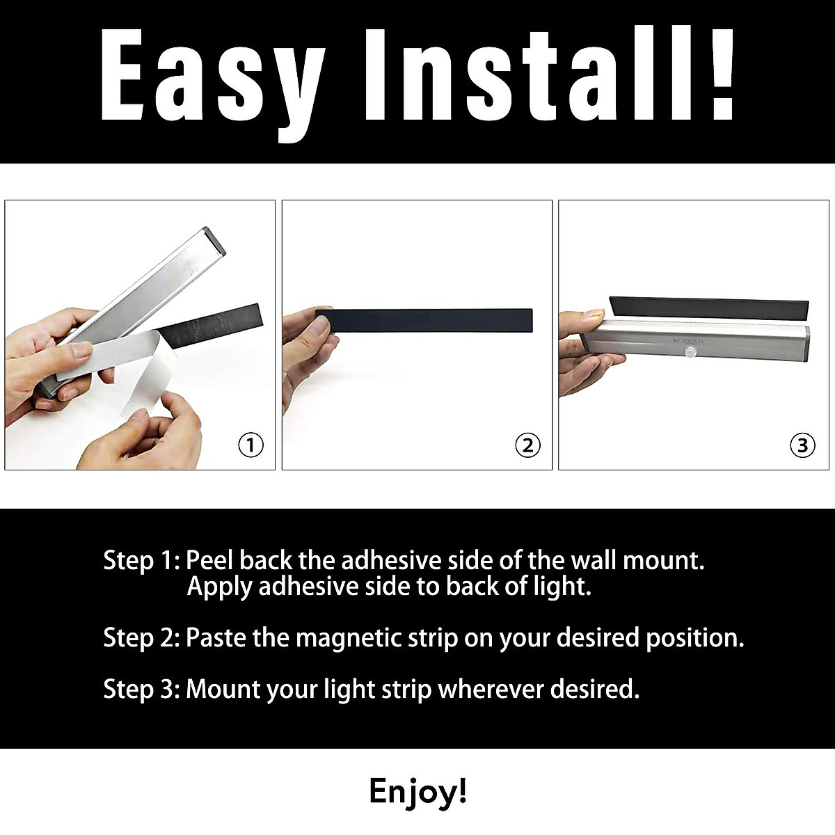 HOKOILN Motion Sensor Closet Lights, 10 LED Motion Sensor Lights, Stick-on Anywhere Battery Operated Night Light Bar, Safe Lights for Closet Cabinet Wardrobe Stairs, 3 Pack