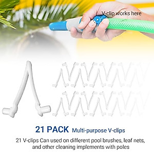 (21-Pack) AR-PRO Replacement Pool V-Clips - Pool Brush Plastic Clips/Pool Pole Net Clips for Cleaning Pool Walls - Perfect for Pool Brushes, Skimmers, and Leaf Nets - Made from Heavy-Duty Plastic