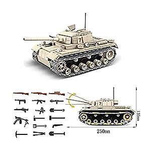 General Jim's Army Toys - World War 2 Tank Building Kit - World War 2 German Army Panzer III Battle Tank - Military Model Brick Building Toy Set Comes with Weapons