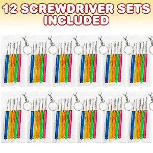 ArtCreativity 5 PC Mini Screwdriver Keychain Set, Pack of 12, Set Includes 5 Screw Drivers and Portable Pouch, Cool Birthday Party Favors for Boys, Girls, Adults, Goodie Bag Filler