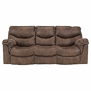 Signature Design by Ashley Alzena Faux Leather Oversized Manual Reclining Sofa, Brown