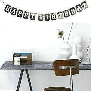 Happy Birthday Black & White Banner Sign Bunting Garland Flags for Birthday Party Decorations Kids Adults Baby Pet Birthday Letters Party Supplies Pre-strung