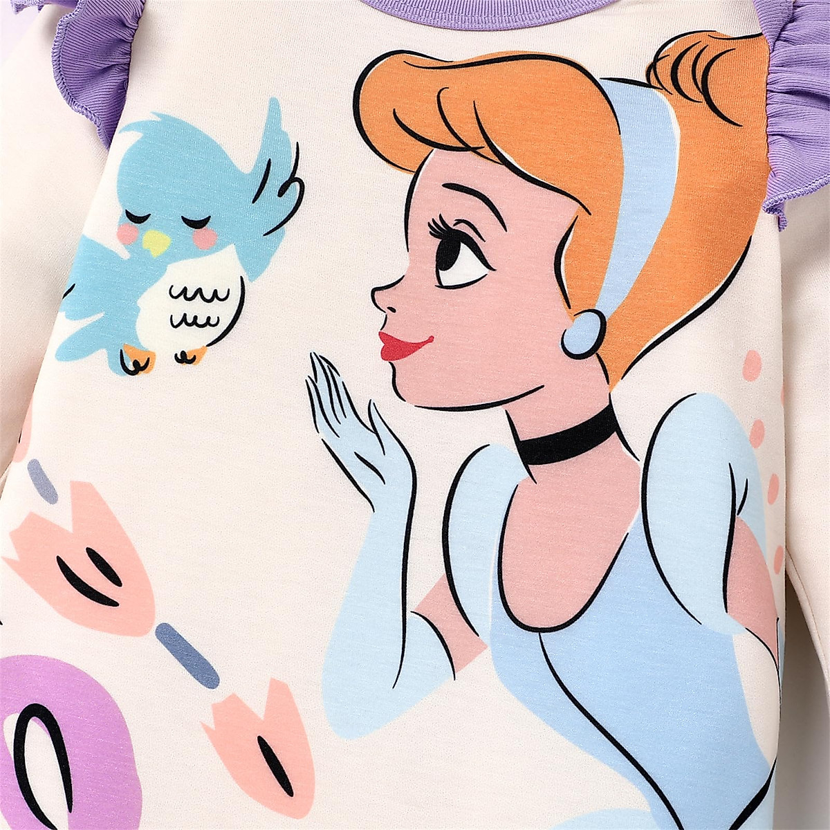 Disney Princess Rapunzel Ariel Belle Tiana Baby Girls Ruffle Long Sleeve Romper Newborn to Infant Apricot 0-3 Months