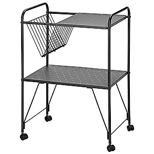 mDesign Steel 2-Tier Rolling Utility Cart with Wire Storage Basket, Metal Frame Stand with Fully Rotating Wheels for Kitchen, Living Room, Office, Garage, Laundry Room, or Bedroom - Matte Black