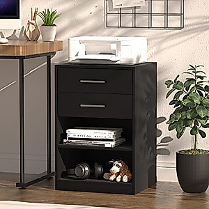 Irontar Nightstands Set of 2, Night Stand with Charging Station, Bedside Table with Removable Shelf, End Table with Open Storage, 2 Drawers Small Dresser for Bedroom, Black BZZ001BE02