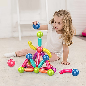 BESTYMXY Magnetic Stick, Magnetic Balls and Rods Set, Building Sticks Blocks, Magnetic Blocks, STEM Stacking Magnetic Toys Magnet Educational Toys for Kids Boys and Girls (25 PCS)