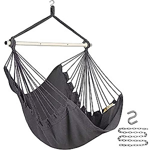 Y- STOP Hammock Chair Hanging Rope Swing, Max 500 Lbs, Hanging Chair with Pocket, Removable Steel Spreader Bar with Anti-Slip Rings, Quality Cotton Weave for Comfort, Durability, Dark Grey