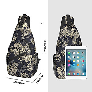 Skull Rose Sling Bag Crossbody Travel Hiking Chest Backpack Shoulder Daypack for Women Men