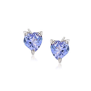 Ross-Simons 0.90 ct. t.w. Tanzanite Heart Stud Earrings in Sterling Silver