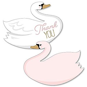 Big Dot of Happiness Swan Soiree - Shaped White Baby Shower or Birthday Party Thank You Note Cards with Envelopes - Set of 12