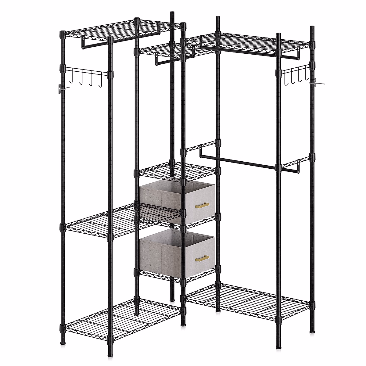 BELLEZE Over The Washer and Dryer Clothes Drying Rack, Laundry Room Organization Storage Rack with Adjustable Shelves, Hooks and Drawers, Space Saver Closet Rack for Living Room