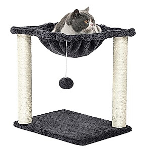 HOOBRO Cat Tree Tower for Indoor Cat, Small Cat Pet House Furniture for Kitten, 15.7 x 11.8 x 16.5 Inches, Plush Soft Hanging Basket Perch Hammock, with Sisal Cat Scratching Post, Plush Toy GY08CT03
