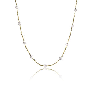 Feskive Dainty Pearl Pendant Necklace For Women Plated 14k Gold Elegant Freshwater Pearl Necklaces Toggle Paperclip Pearl Necklace Half Pearl Half Chain Choker Necklace Irregular Gold Pearl Chain Simple Jewelry For Gifts