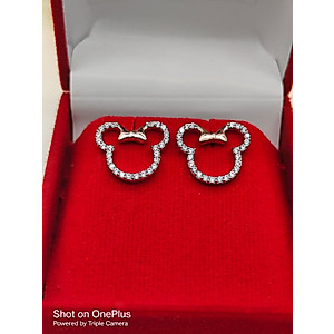Sidapsjewels 0.18 Ct Mickey Mouse & Minnie Mouse Diamond Outline Stud Earrings 14K White Gold Over