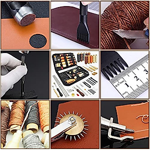 PLANTIONAL Leather Working Tools for Beginners: Professional Leather Craft Kit with Waxed Thread Groover Awl Stitching Punch for Leathercraft Adults Gifts