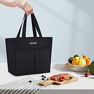 MAXTOP Lunch Bags for Women,Insulated Thermal Lunch Tote Bag,Lunch Box with Front Pocket for Office Work Picnic Shopping (Black, Medium)
