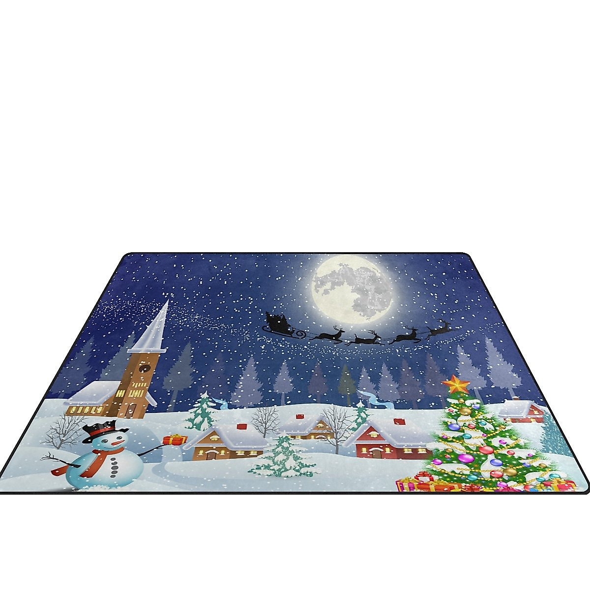 My Daily Christmas Tree Snowman and Santa Area Rug 4'10" x 6'8", Living Room Bedroom Kitchen Decorative Unique Lightweight Printed Rugs