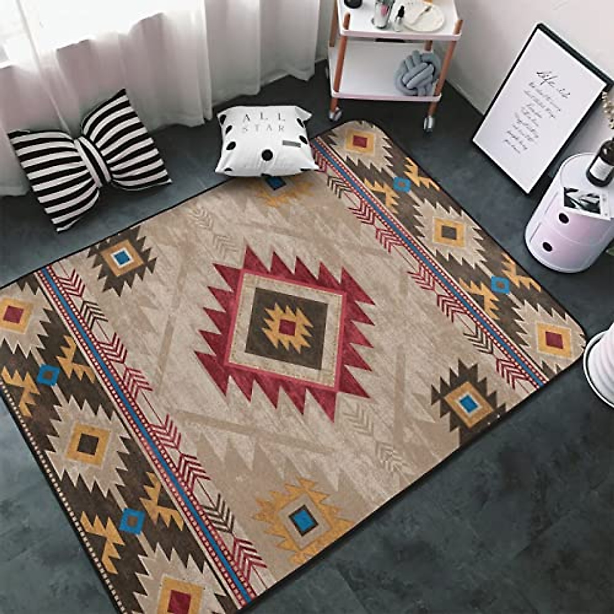 ZHUBAJIE Natural Rustic Vintage Indian Tribal Southwestern Area Rugs Home Decor Pad for Living Room Bedroom Bathroom Floor Mat Non-Slip Carpets2x3 ft