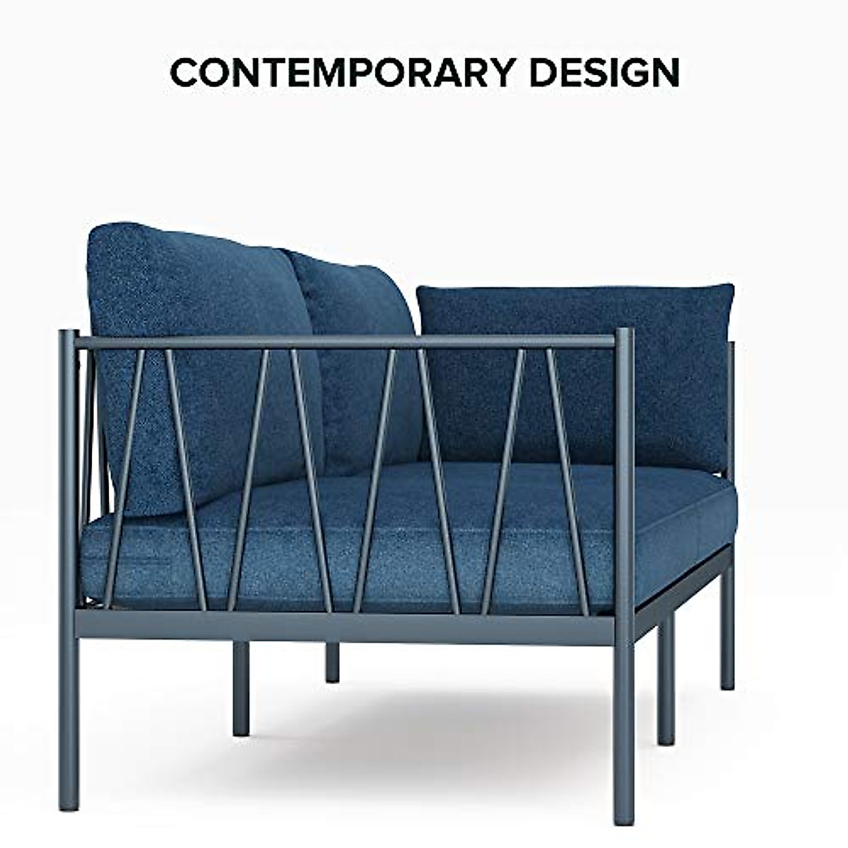ZINUS Amanda Navy Metal Sofa / Steel Framework with Upholstered Cushions / Easy Assembly