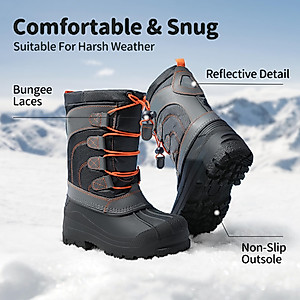 DREAM PAIRS Little Kid Knorth Navy Grey Orange Isulated Fur Winter Waterproof Snow Boots Size 3 M US Little Kid
