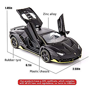 BDTCTK Compatible for 1:32 Lamborghini LP770 Car Model Toy Child Sound and Light Pull Back Car Zinc Alloy Toys for Kids Boy Girl Gift (Black)