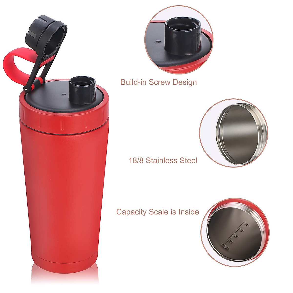 Homiguar Shaker Bottle, Stainless Steel Insulated Protein Shaker Bottle, Keeps Cold/Hot, Double Walled Shaker, Screw-top, Leak Proof, BPA Free, 20-Ounce - Green