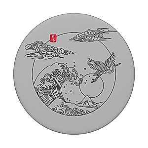 Japanese Vintage Line Art Crane The Great Wave off Kanagawa PopSockets Swappable PopGrip