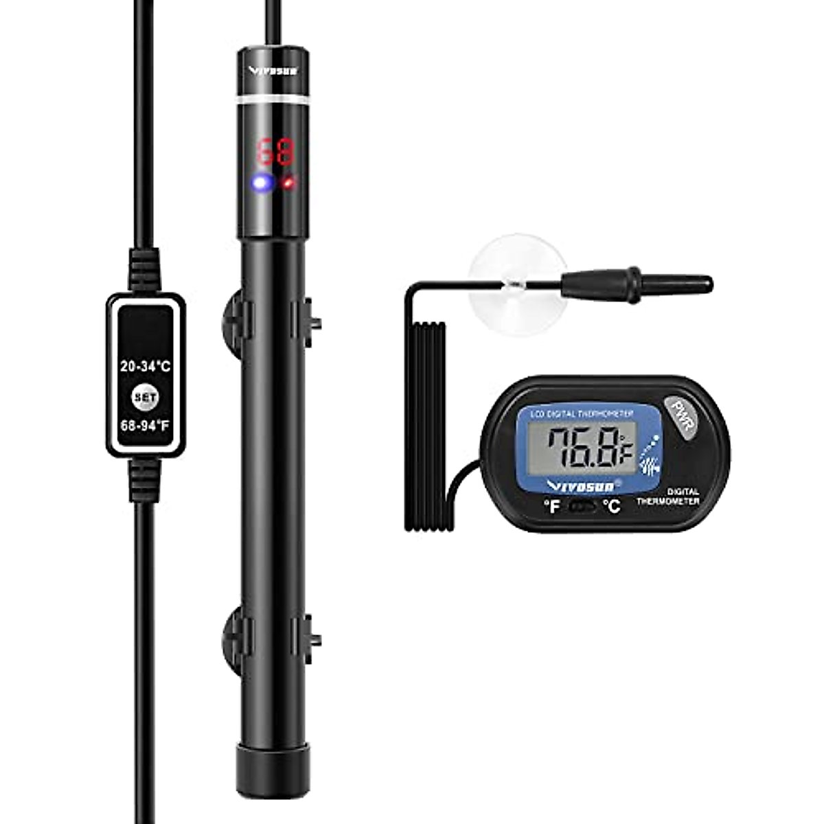 VIVOSUN Submersible Aquarium Heater with Thermometer Combination, 300W Titanium Fish Tank Heaters with Intelligent LED Temperature Display and External Temperature Controller