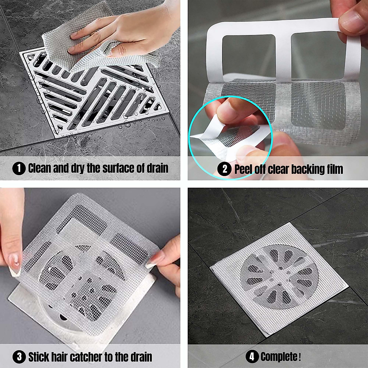 10 Pack Shower Drain Hair Catcher Shower Drain Cover,4"X4" Disposable Hair Drain Mesh Stickers,Bathtub Hair Catcher for Drain,Shower Floor Drain Cover Square,Bathroom,Laundry, Bathtub (10PCS)