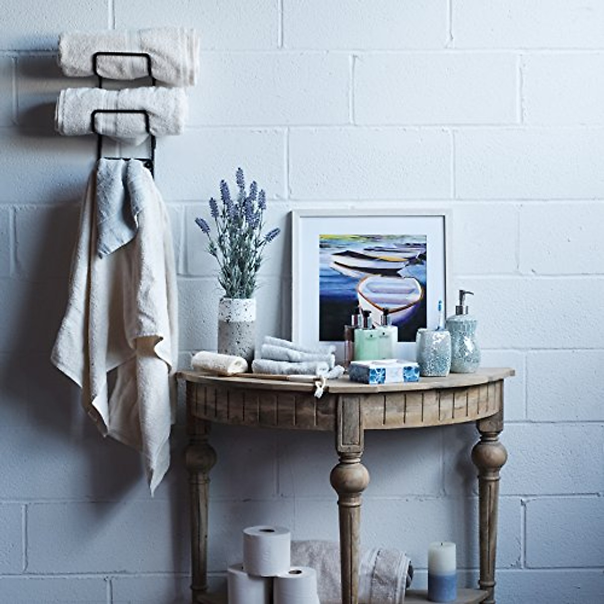 Wallniture Solid Wrought Iron Metal Towel Rack Holder – Wall Mount Rustic Home Decor - Bathroom Organizer Black Set of 3 (Straight Finish)