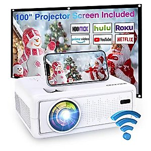 Projector, CRAZVIEW Projector with WiFi and Bluetooth, 7500L Mini Projector with 100” Screen, HD 1080P Supported Portable Projector Compatible with Fire Stick/HDMI/VGA/USB/AV/PS4/iOS & Android