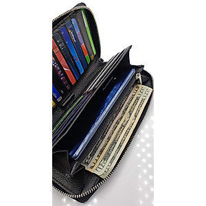 AG Wallets Women's Genuine Leather Large Capacity Wristlet with RFID Protection (Black)