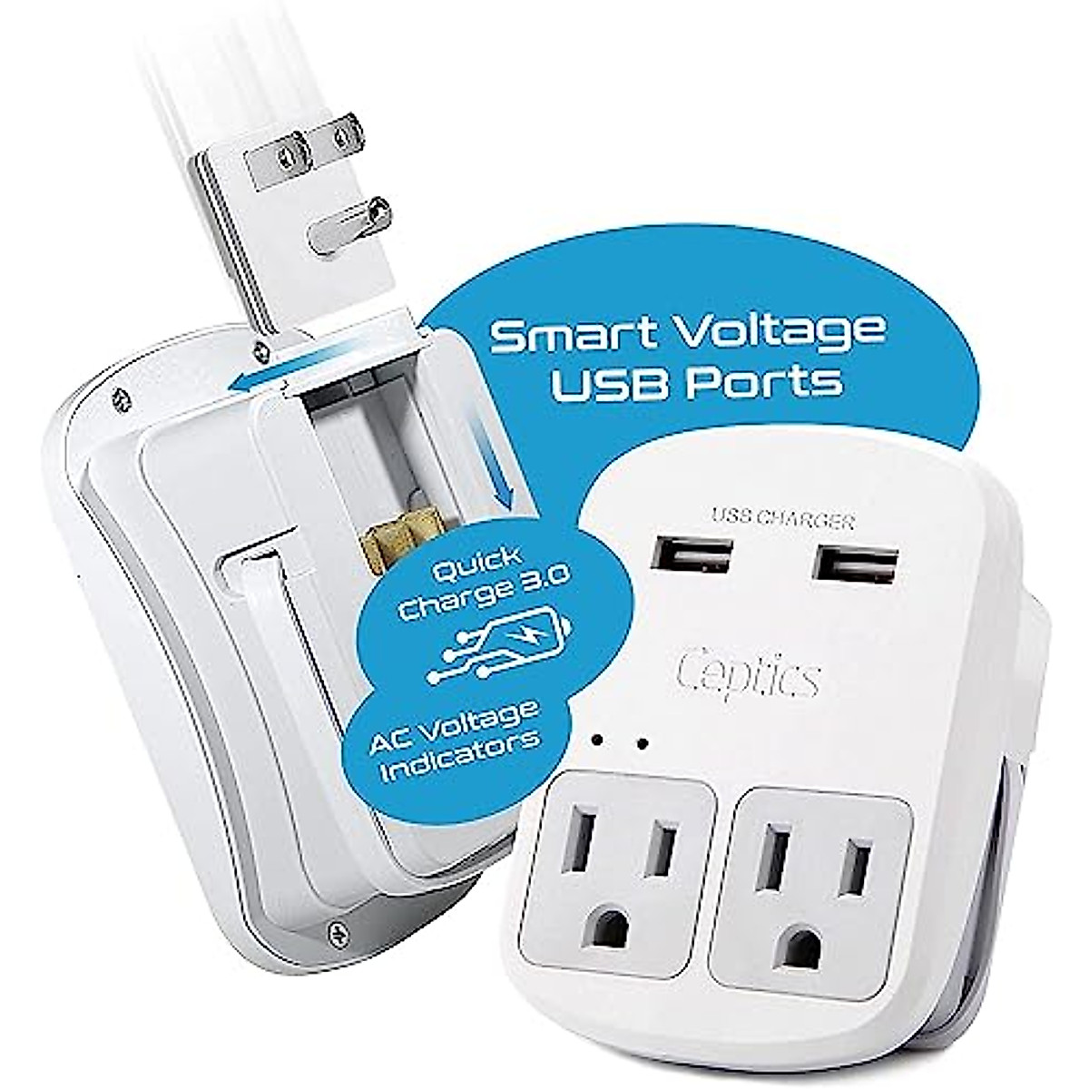 Ceptics Safest Travel Adapter Kit, Dual USB for iPhone, Chargers, Cell Phones, Laptop Perfect for Travelers - 3.6A with Qc. 3.0 Charge Faster