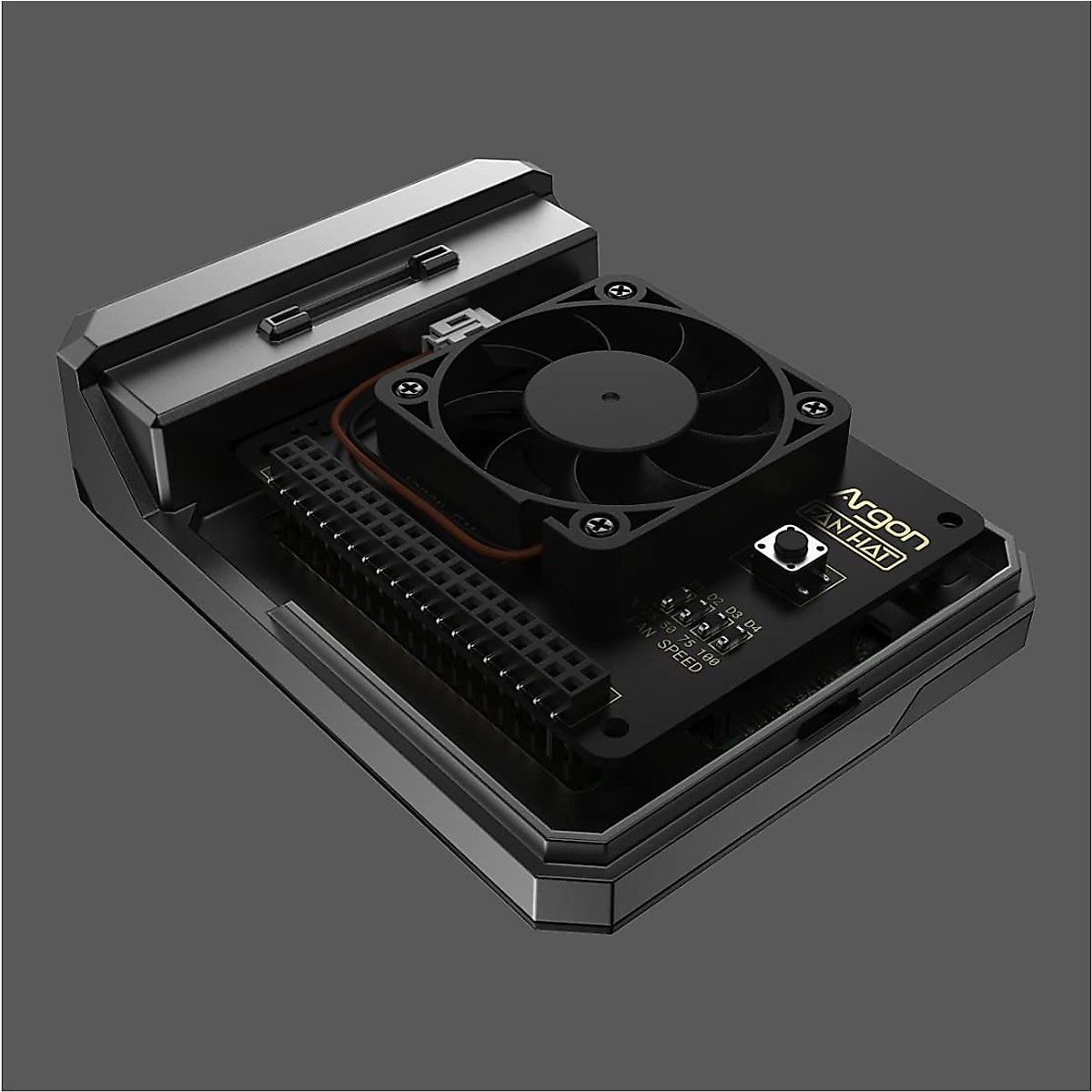 Argon NEO Case with Fan HAT and Power Supply (Type-C) for Raspberry Pi 4 | Supports Cooling Fan, Camera, and LCD Display | GPIO and PoE Pins are Accessible