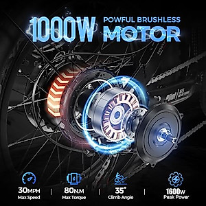 SAMEBIKE Electric Dirt Bike, 1000W Electric Bike 48V 18Ah Battery 20 Inch 4.0 Fat Tire Electric Bike for Adults, 30 MPH Full Suspension Hydraulic Brakes Color Display Electric Bicycles, Green