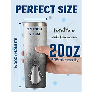 Onebttl Penguin Gifts for Women Teens, Penguin Tumbler for Penguin Lovers on Birthday, Mother's Day, Cute 20 oz Insulated Stainless Steel Tumbler with Lid and Straw - Glitter Cute Penguin