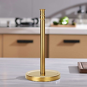Siwil Gold Paper Towel Holder Stand, One-Handed Ripping Paper Towel Roll Holder Countertop, Stainless Steel Base Rust-Proof, NOT Tip Over