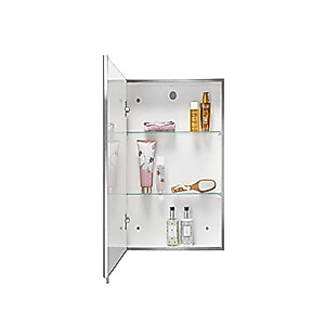 Croydex Finchley Single Door, Surface Mount Flexi-Fix Easy Hanging System Medicine Cabinet, 16 in (W) x 26 in (H) Stainless Steel