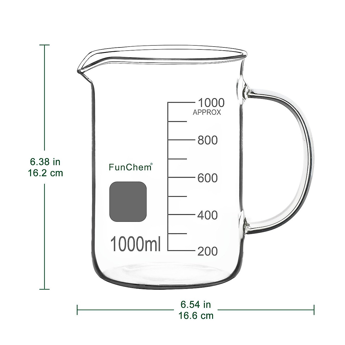 FunChem Glass Beaker with Handle, 1000 ml Borosilicate Glass Clear Graduated Low Form Griffin Beaker with Pouring Spout