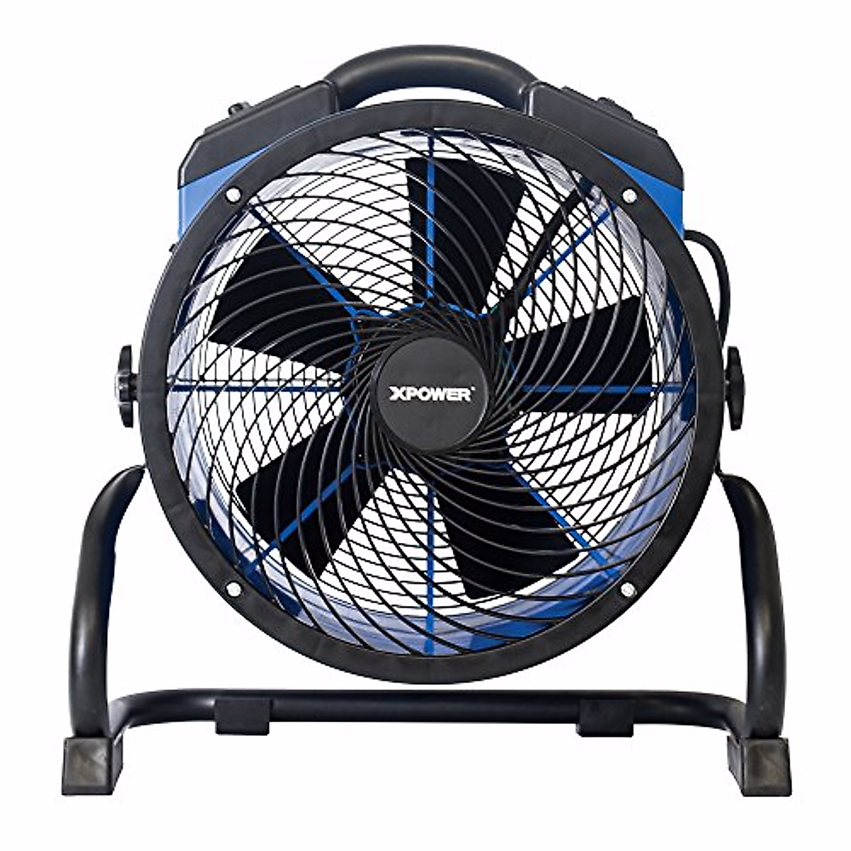 XPOWER FC-300 Heavy Duty Industrial High Velocity Whole Room Air Mover Air Circulator Utility Shop Floor Fan, Variable Speed, Timer, 14 inch, 2100 CFM, Black, Blue