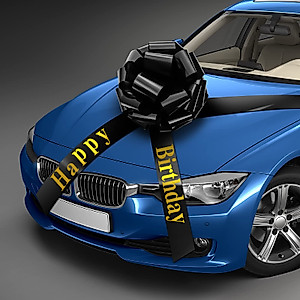 Happy Birthday Car Bow Big Car Ribbon Bow Large Gift Wrapping Bow Giant Bow for Car Decorative Huge Pull Bow for Christmas Party Birthday Car Decoration (Black,20 Inches)