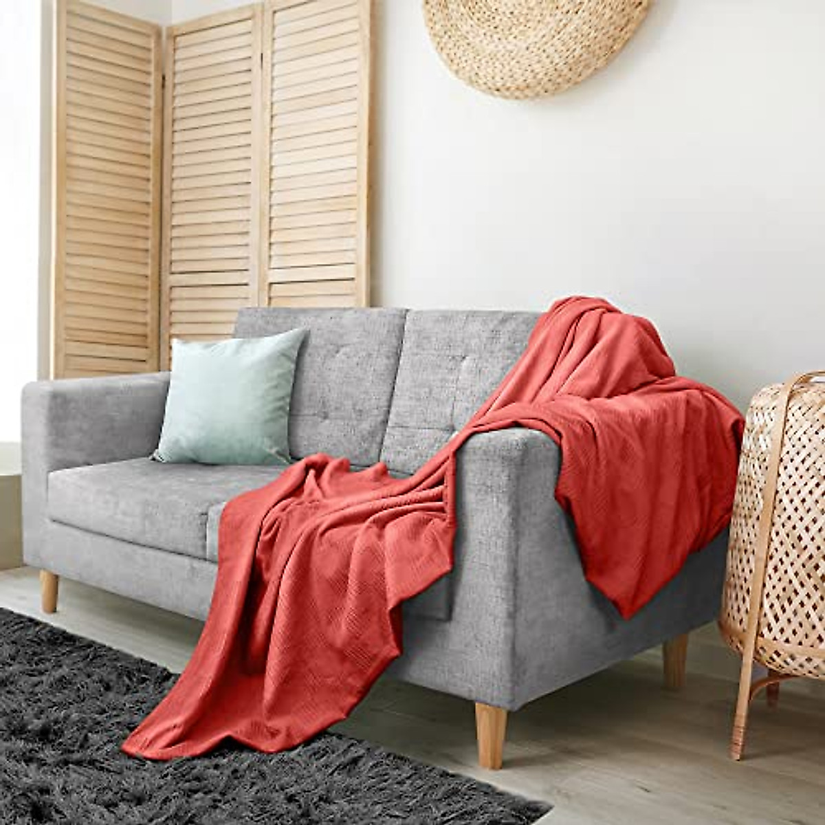 Utopia Bedding Coral 100% Cotton Blanket [Queen Size - 90x90 Inch] 350GSM Lightweight, Soft and Breathable Thermal Blanket for All Seasons