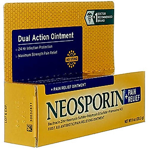 Neosporin + Maximum-Strength Pain Relief Dual Action Ointment, First Aid Topical Antibiotic & Analgesic Ointment for 24-Hour Infection Protection with Bacitracin Zinc & Pramoxine HCl, 1 oz (Pack of 2)