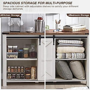 T4TREAM Farmhouse Sideboard Buffet Cabinet with Storage, 60" Large Kitchen Cabinet w/Sliding Barn Doors and 4 Drawers, 31.2'' Tall Wood Coffee Bar Table for Dining Room, Antique White