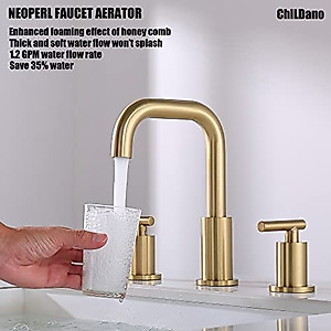 8 inch Widespread Bathroom Faucet with Drain and Supply Hose, 2 Handles Brushed Gold Bathroom Faucet for Sink 3 Hole, ChiLDano Bathroom Faucet Gold CH3166BG