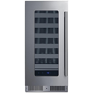 Summit 15 Inch Wine Cellar Shallow Depth Wine Refrigerator, Dimmable LED Light, Lock, Commercial or Residencial Use- SDHW1532LHD (LHD, Stainless Steel)