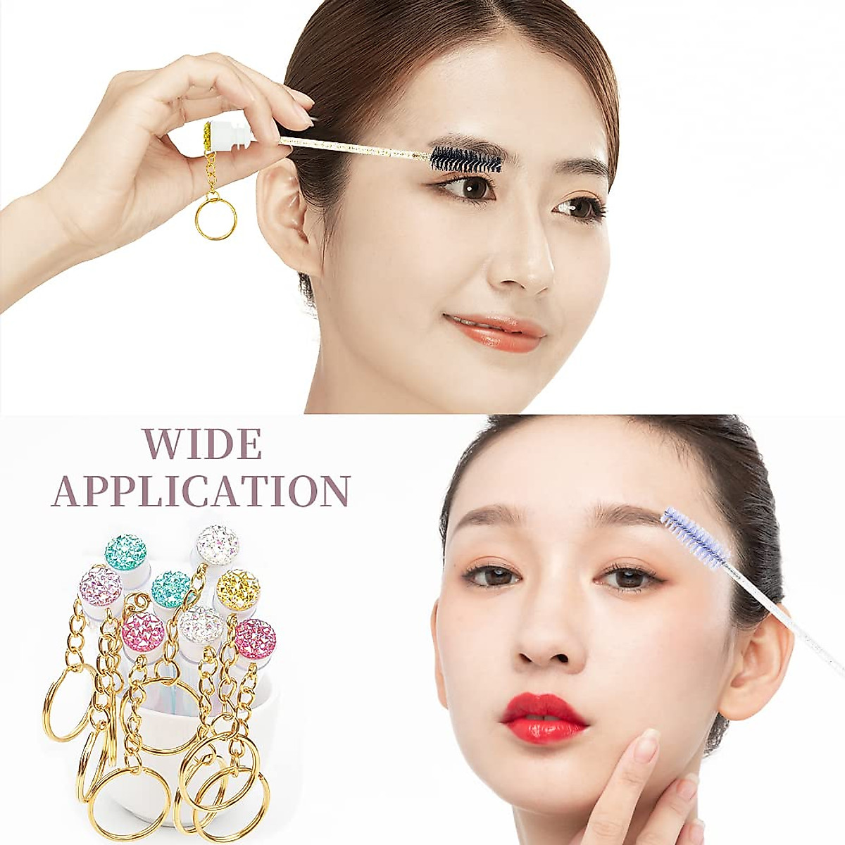 Mekupeu 20 Pcs Mascara Wand Tube Set Diamond Key Chain Tube Empty Mascara Brushes Eyelash Spoolies Brush Makeup Tool Applicator (Mixed 5 color)